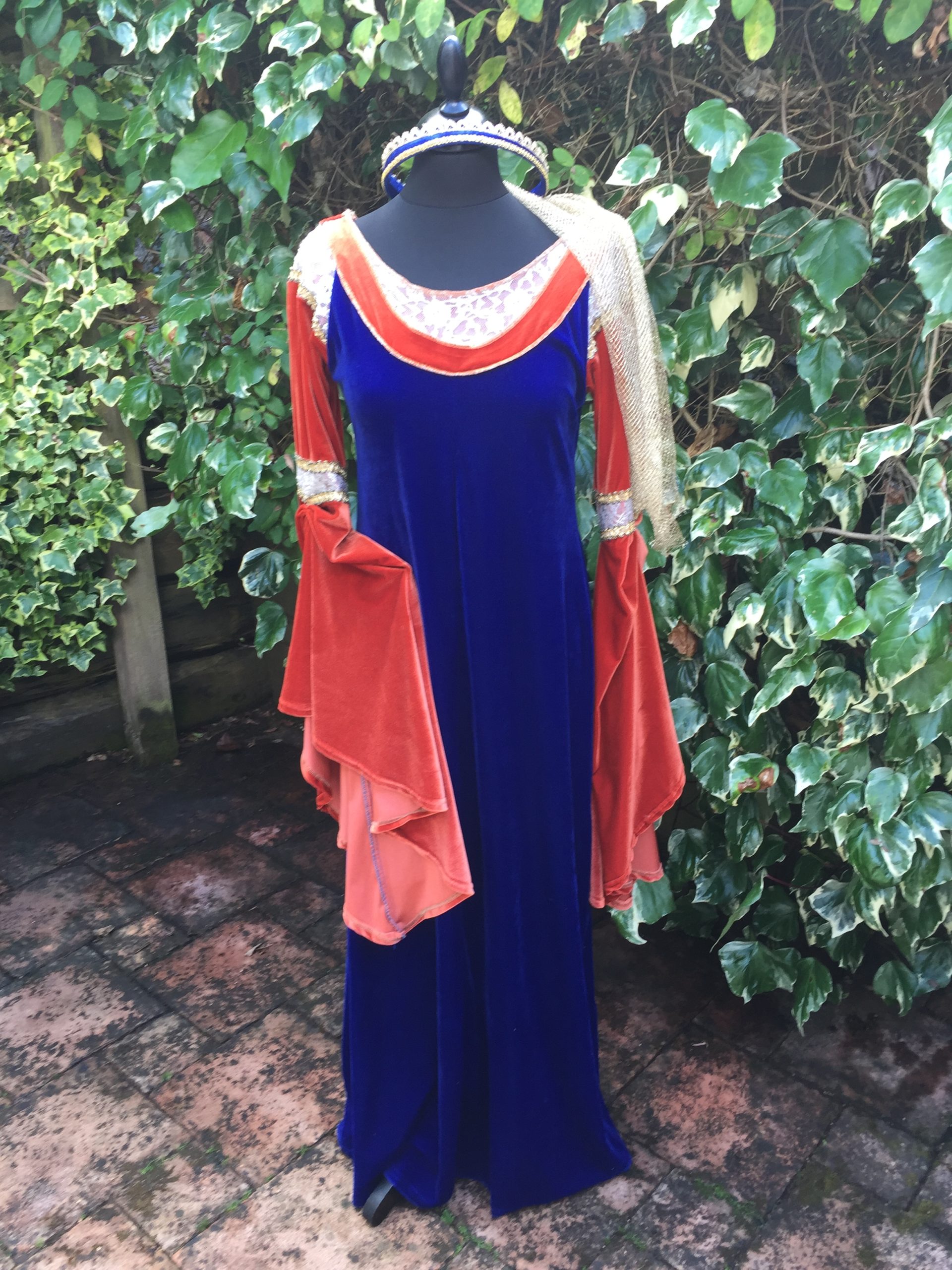 Masquerade Ladies Blue & Rust Velour Medieval Costume - Masquerade