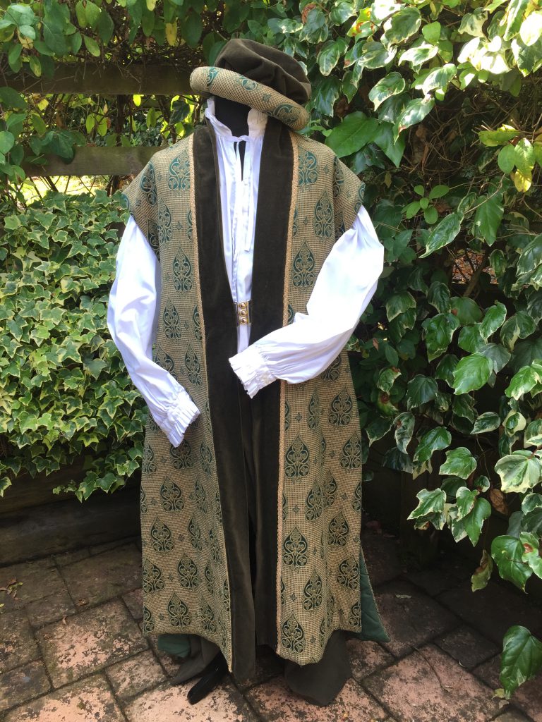 Mens Green Brocade Medieval Lord Costume For Hire. Mens Medieval