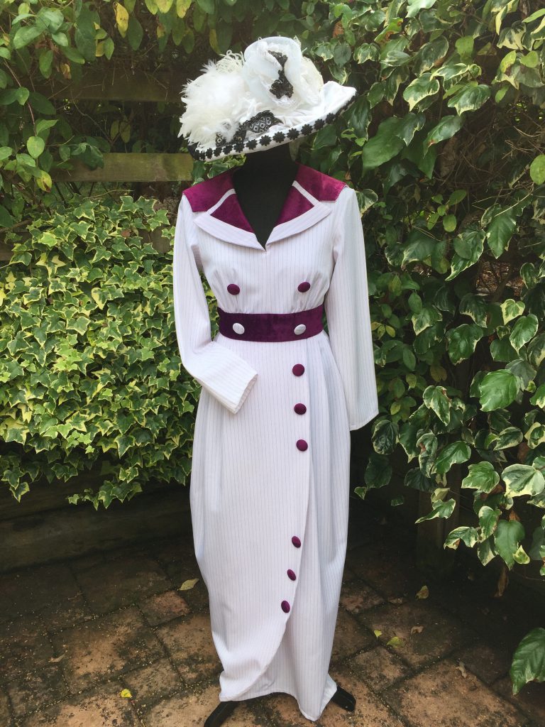 Ladies White & Purple Striped Titanic Costume - Masquerade