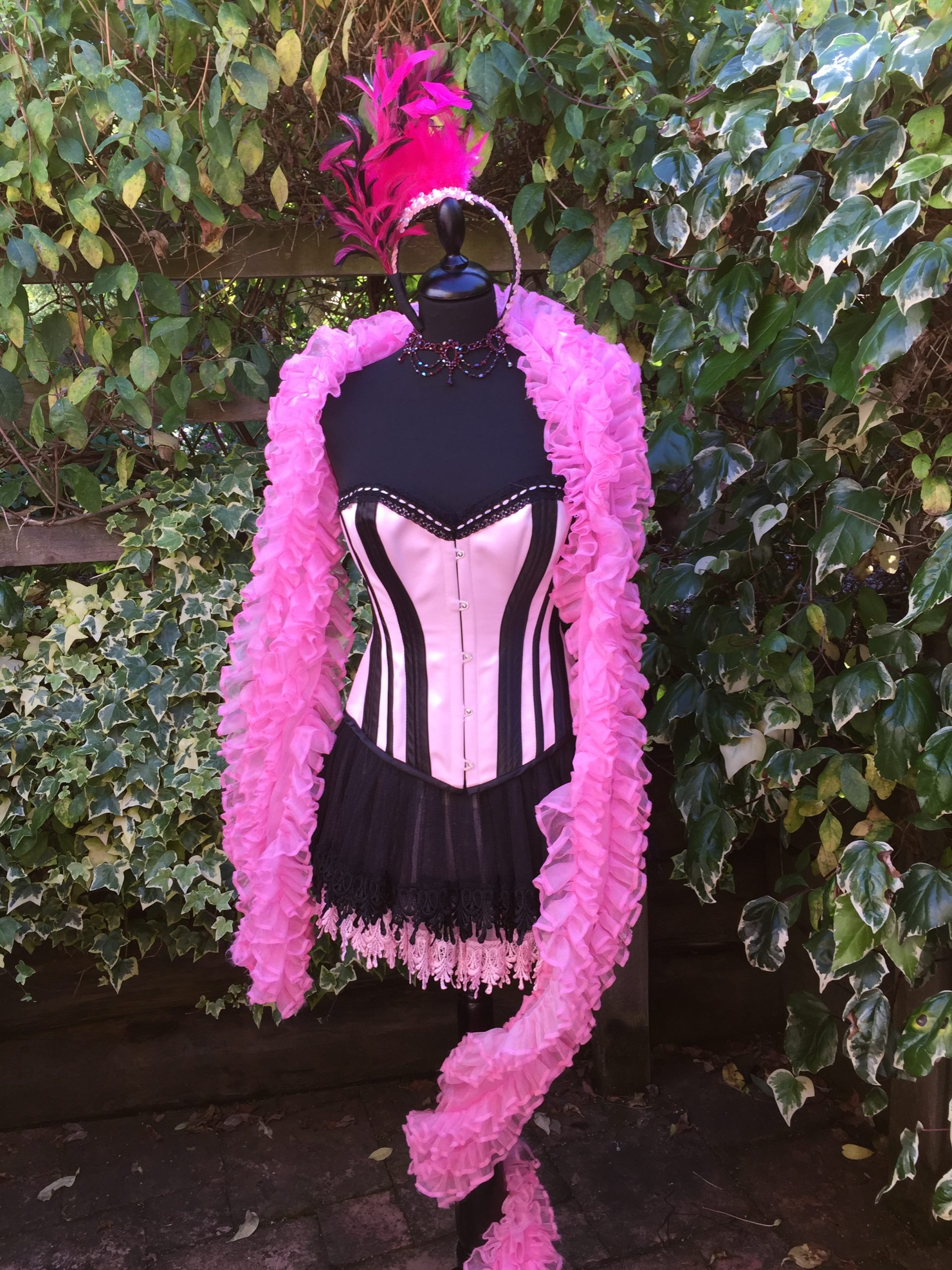Masquerade Pink & Black Basque Showgirl Costume for Hire. Circus Fancy ...
