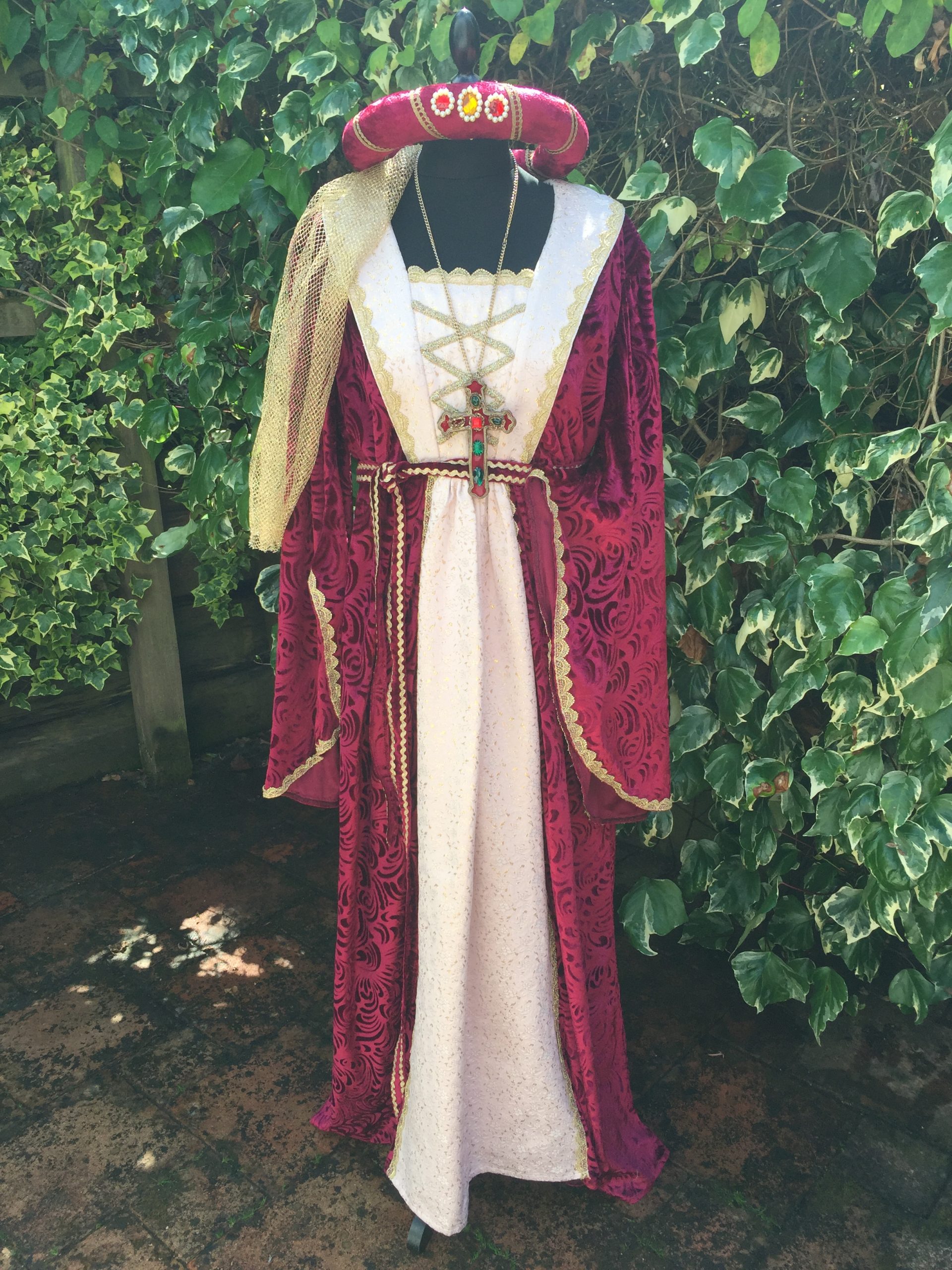 Masquerade Ladies Burgundy Velour & Cream Medieval Costume - Masquerade