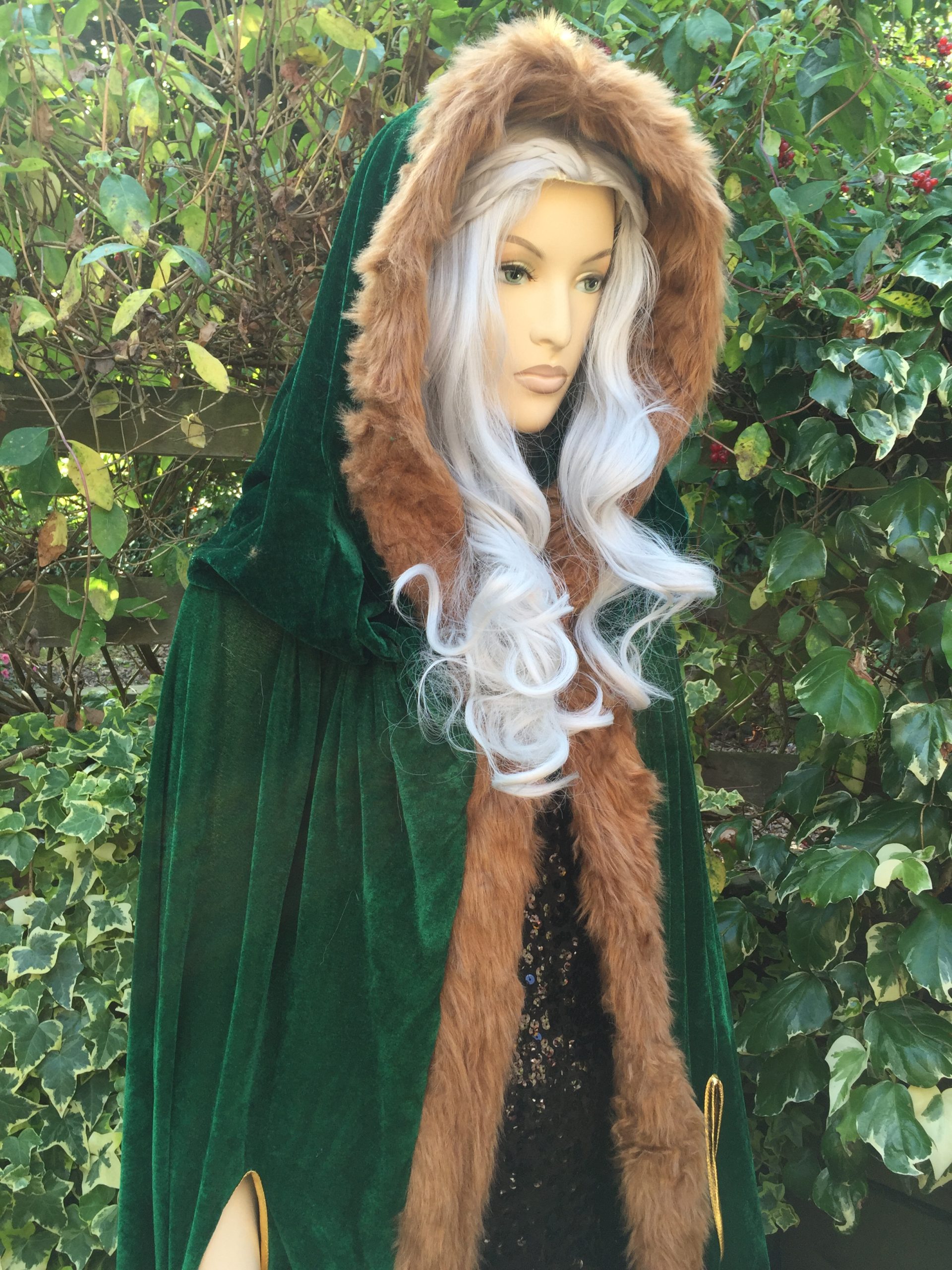 Masquerade Green Velvet Hooded Cape For Hire. Stage Capes, Character Capes
