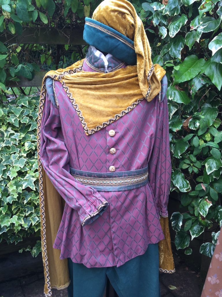 Mens Mauve & Gold Medieval prince Costume For Hire. Medieval Banquet