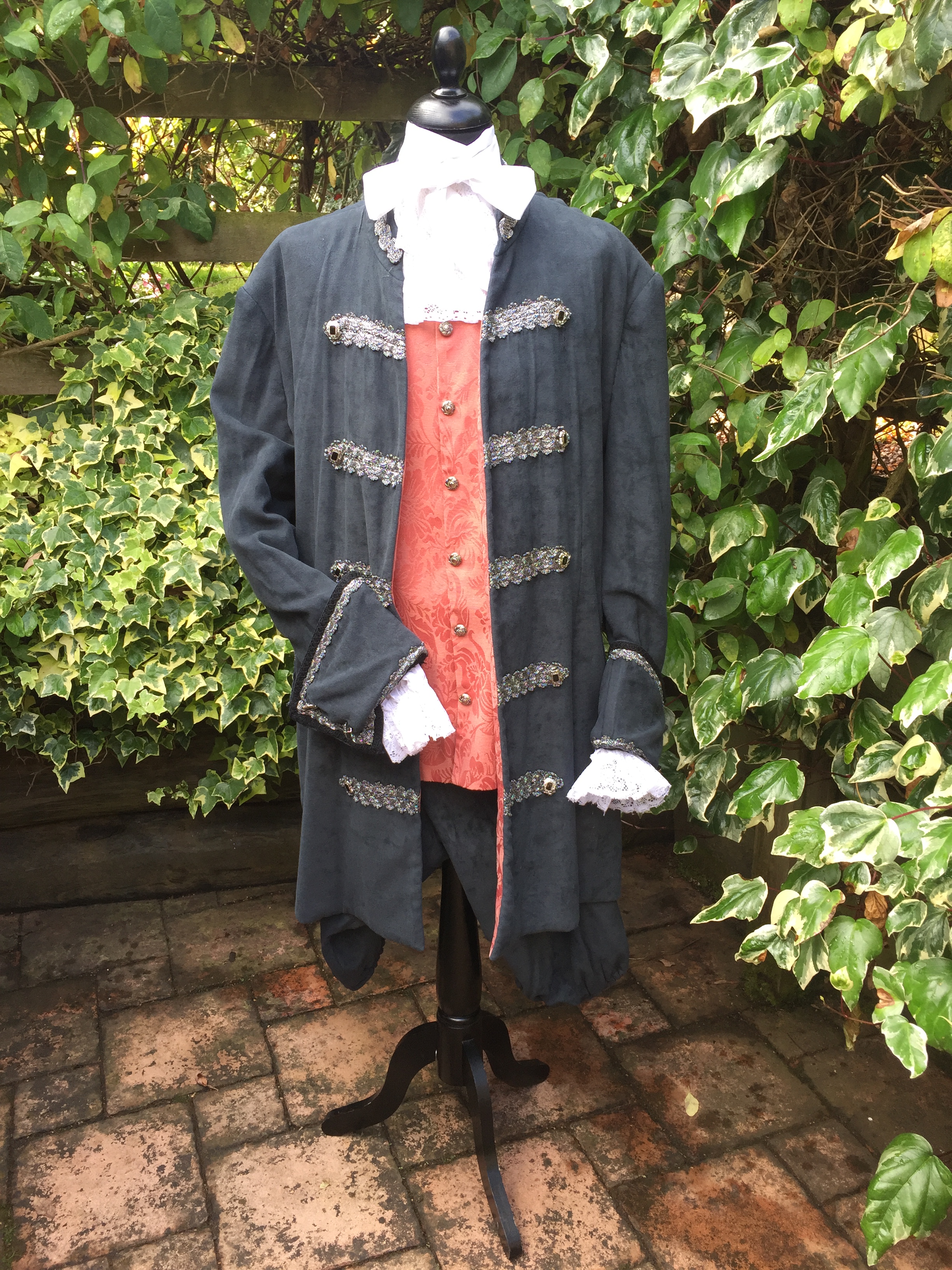 Mens Black & Silver Georgian Costume For Hire. Venetian Ball Costumes