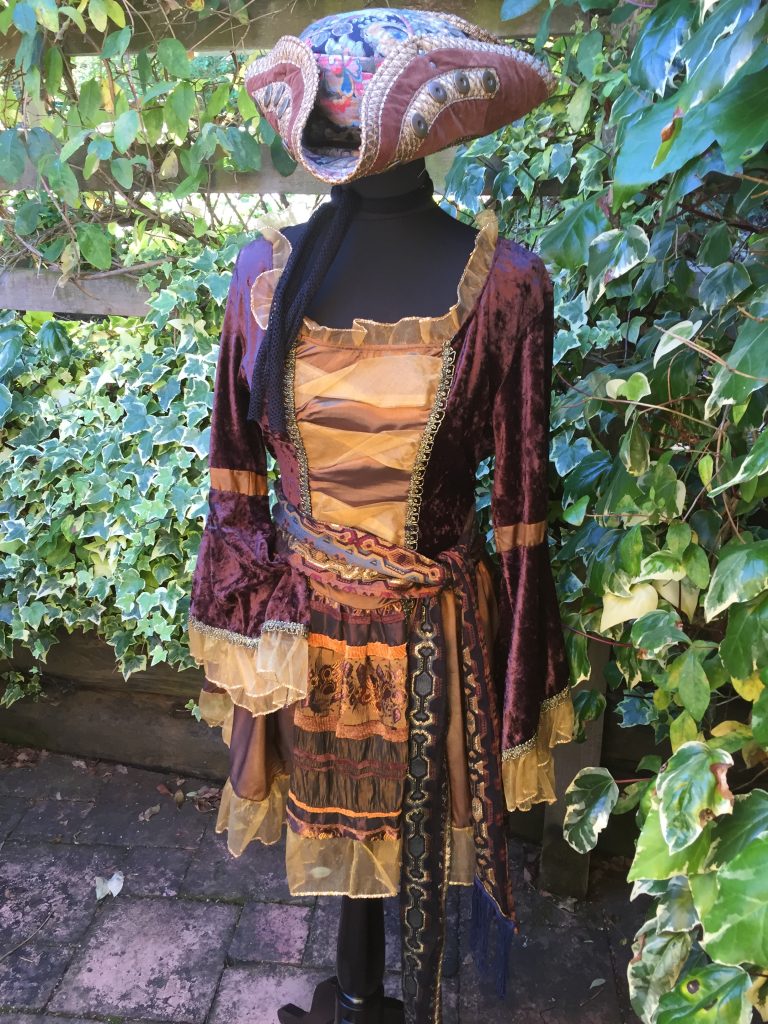Ladies Brown Short Pirate Costume For Hire. Pirate Fancy Dress.