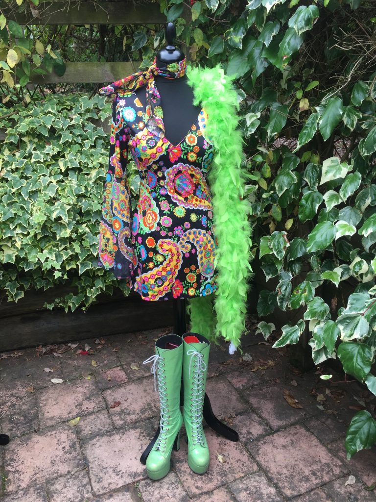 Ladies Black Go-Go Dress To Hire. 1960’s 1970’s Fancy Dress Hire