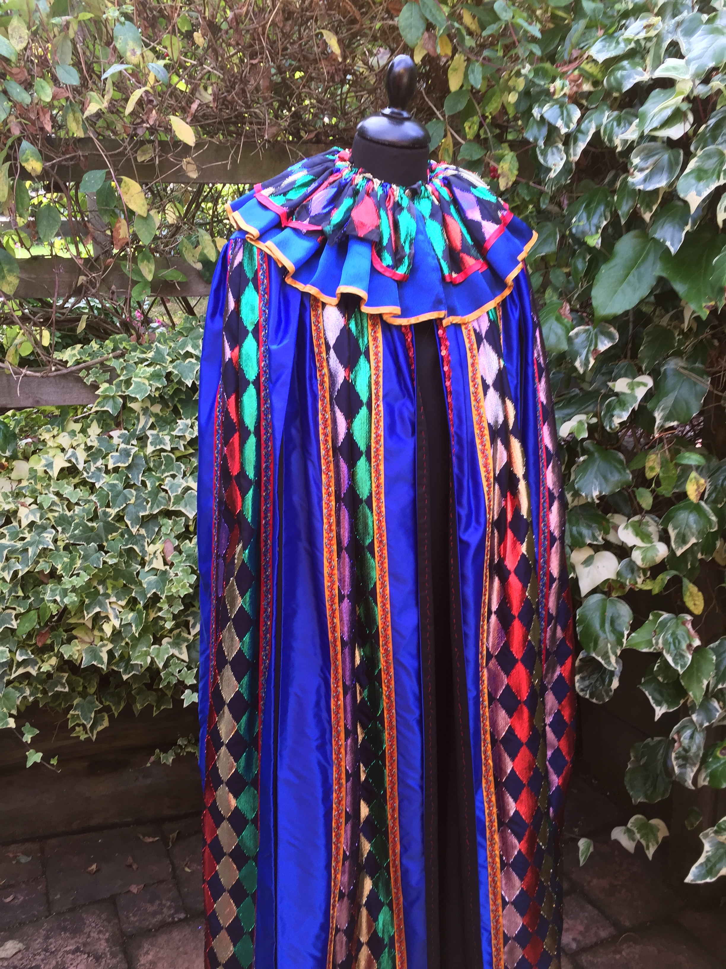 Unisex Blue Satin Carnival Cape For Hire. Stage & Carnival Costumes