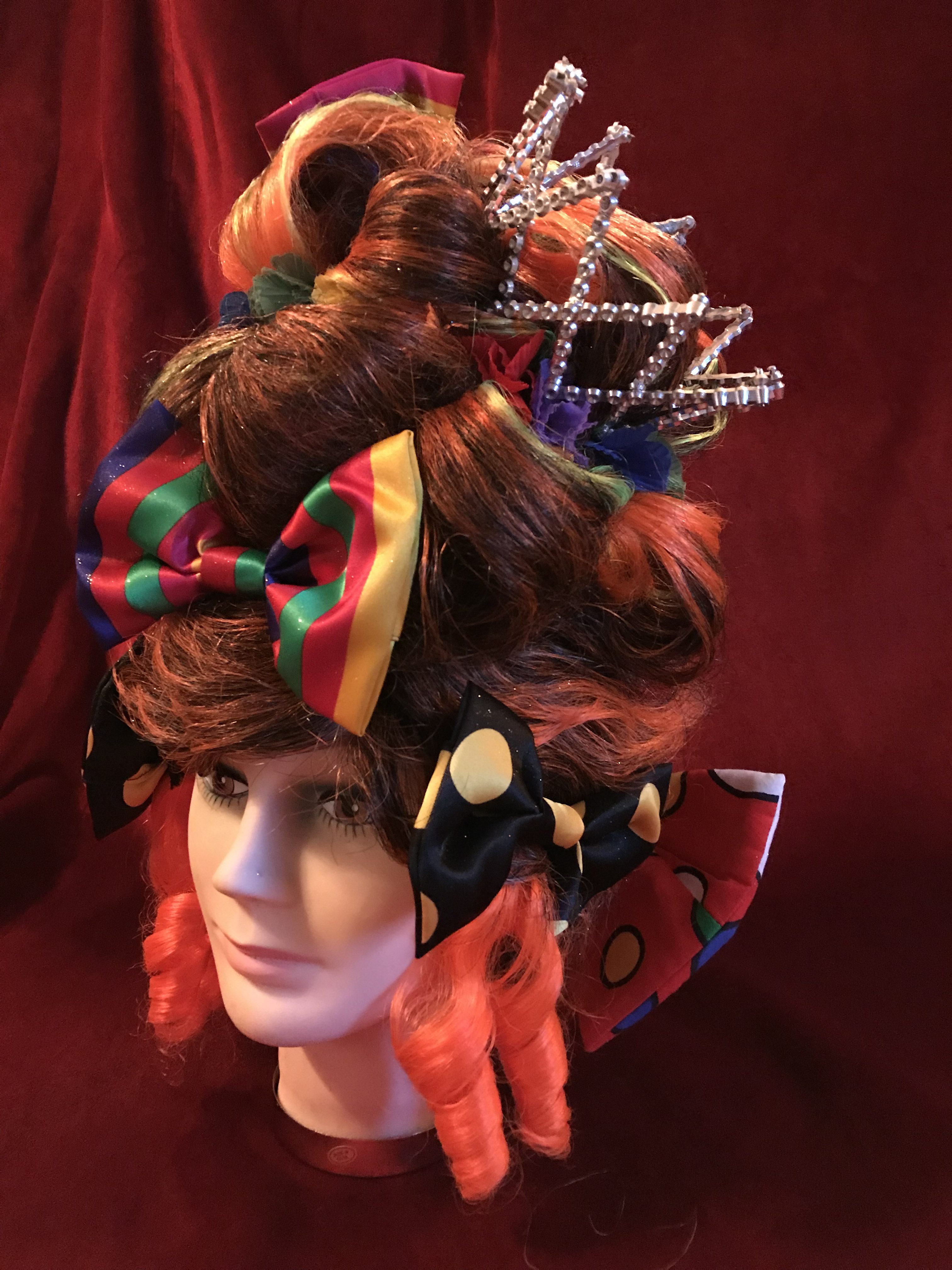 Orange High Pantomime Dame Wig For Hire. Pantomime Dames, Wig Hire