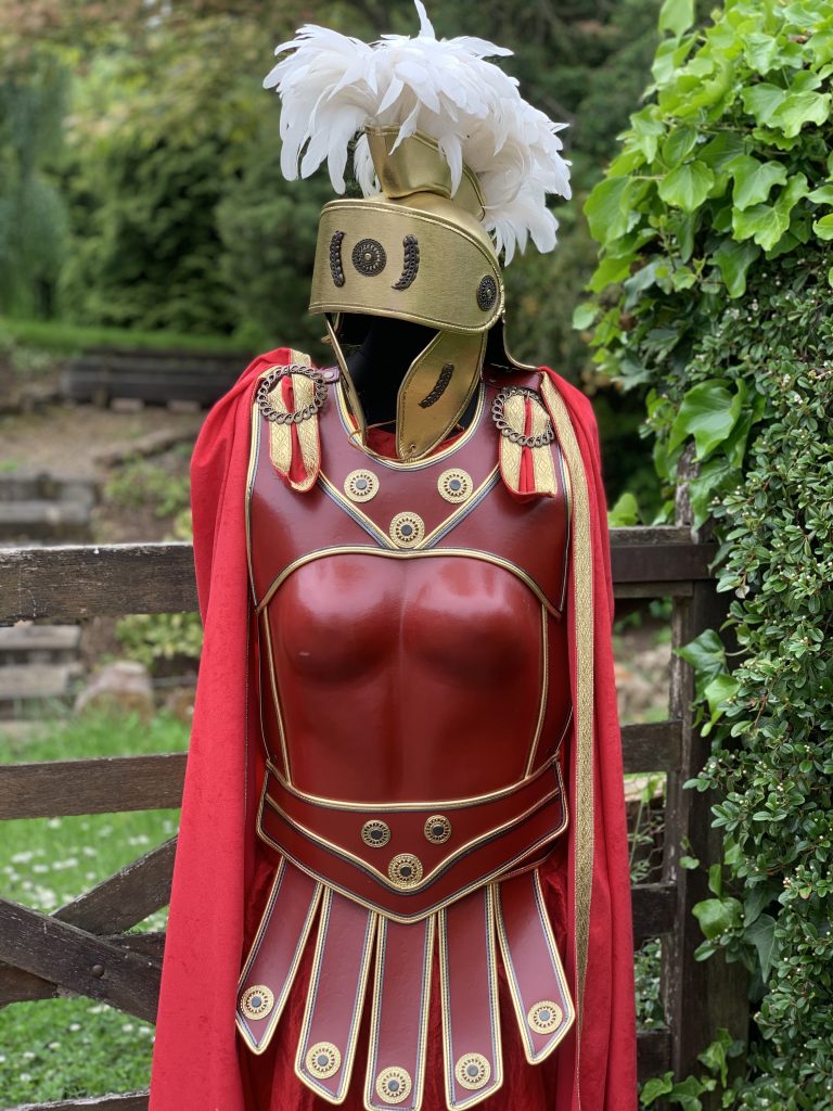 Ladies Red Leather Gladiator Costume. Roman Armour To Hire