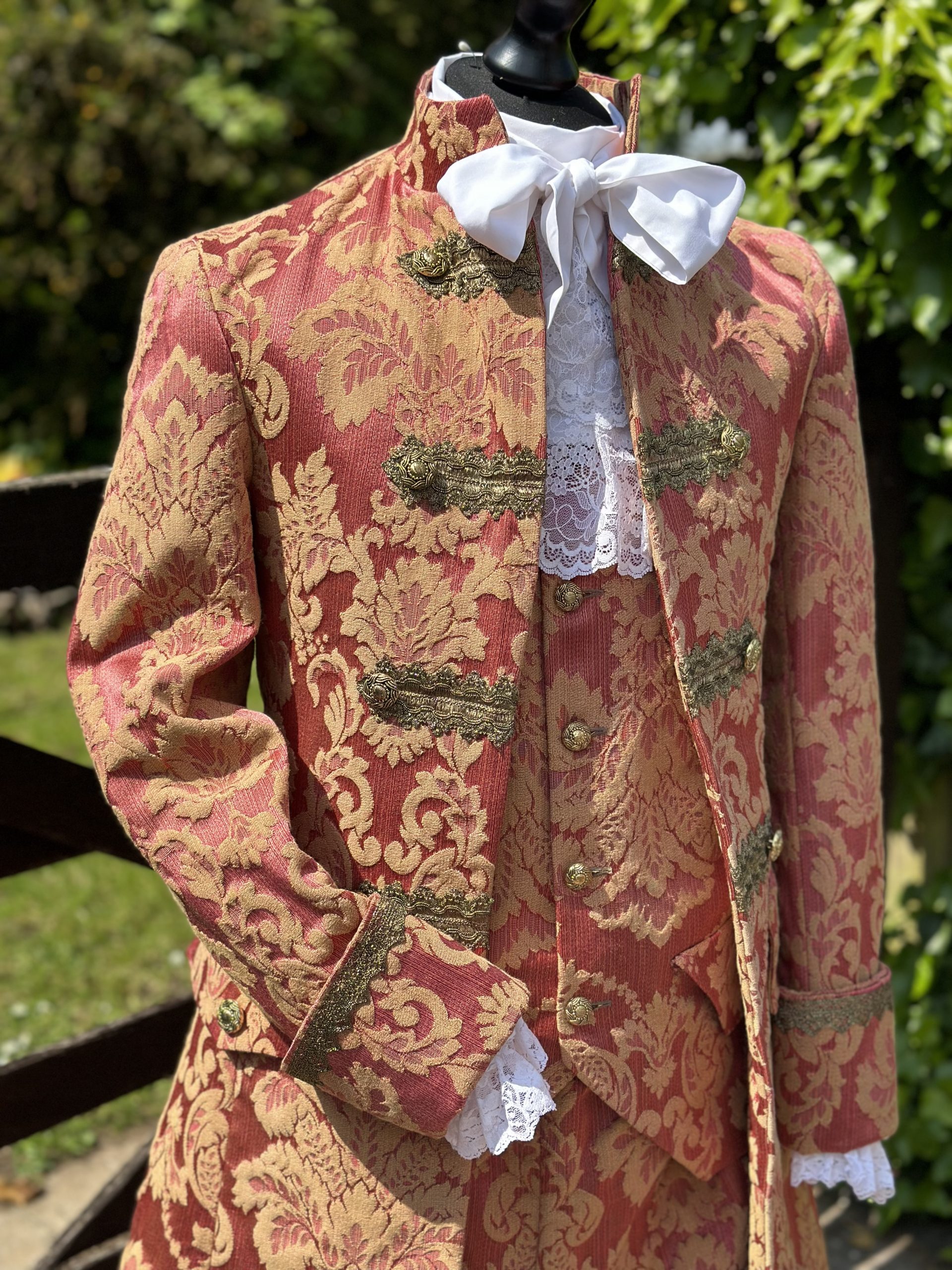 Masquerade Gents Red & Gold Brocade Georgian Suit - Masquerade