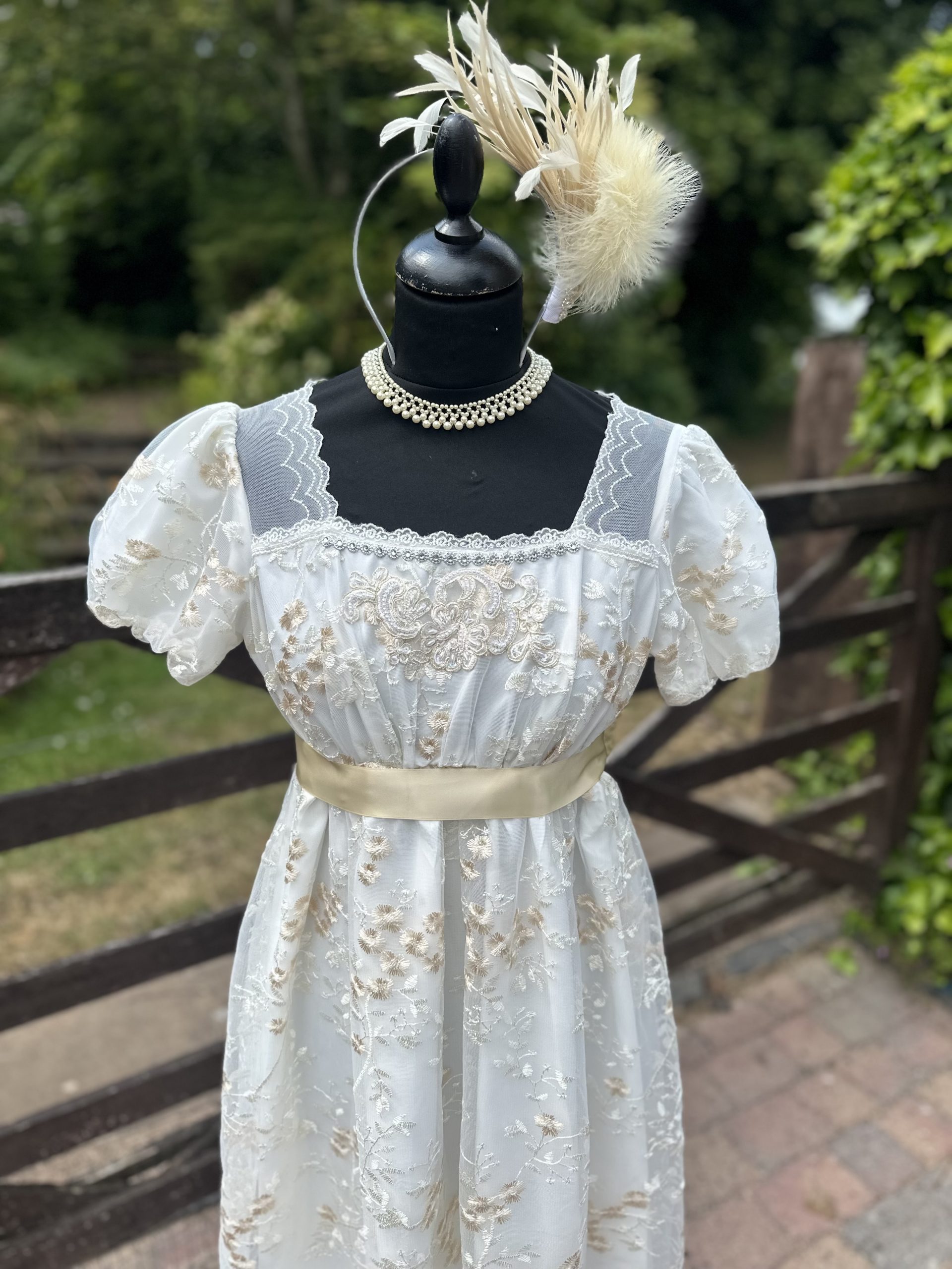 Masquerade Ladies Ivory & Biscuit Gold Regency Gown - Masquerade